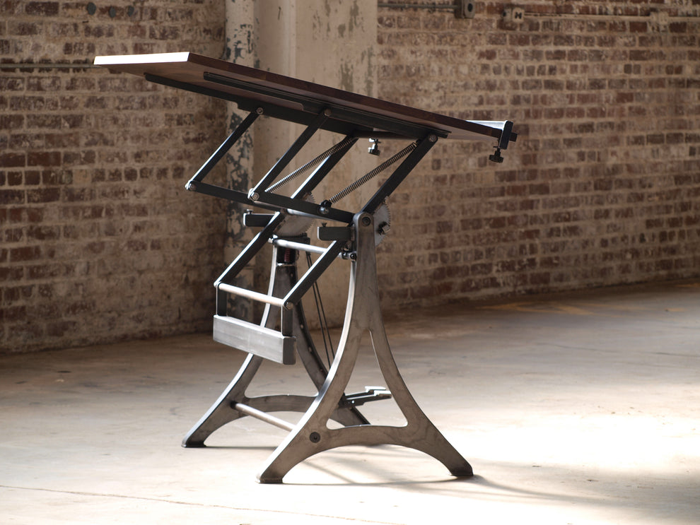 Walnut Drafting table Lift and Tilt Desk made in the USA – Campos Iron ...