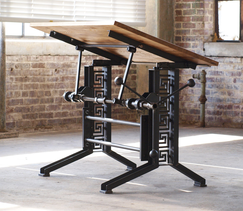 French Industrial Drafting table with Oak top Crafted in the USA ...
